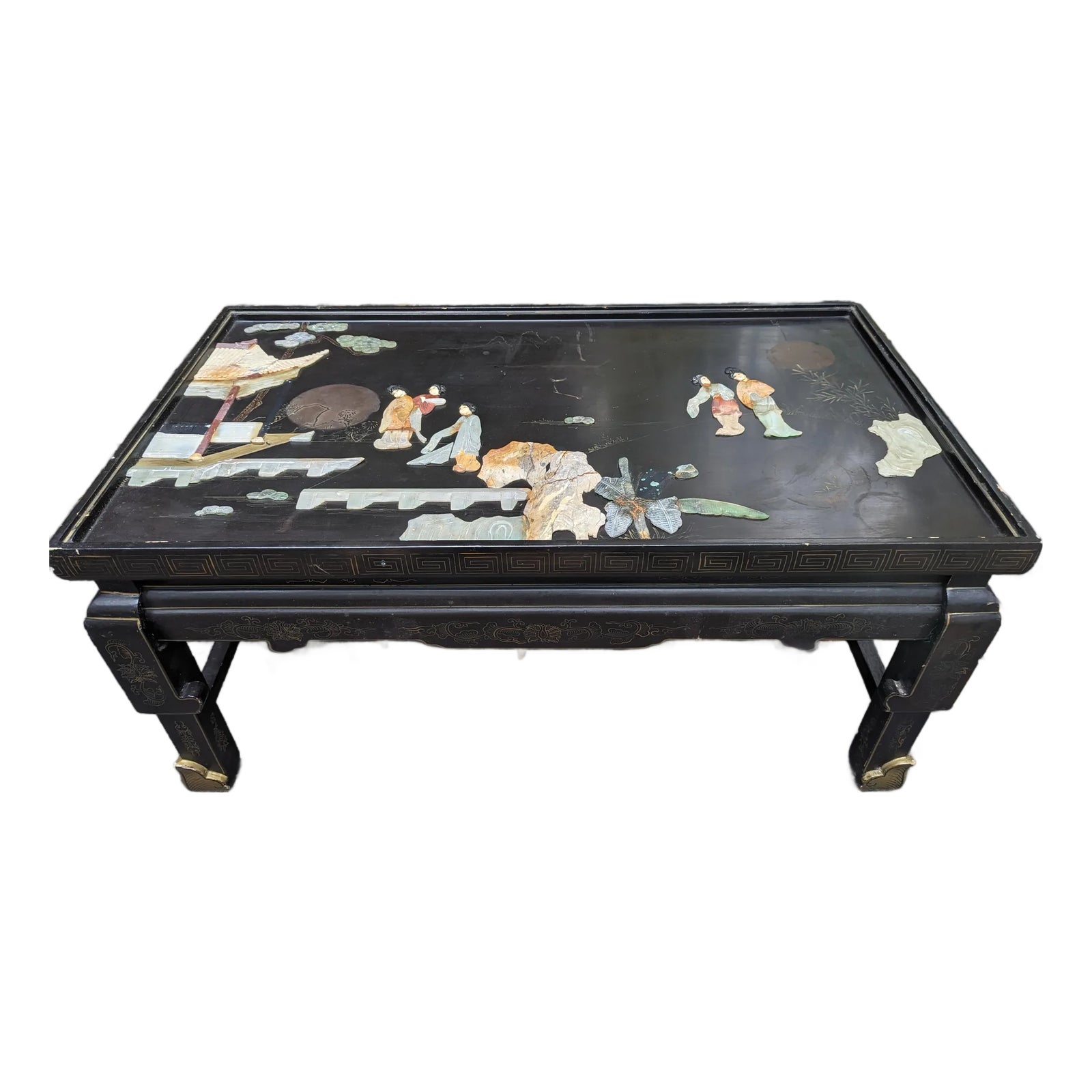 Asian Coffee Table With Semi Precious Stones | Chairish