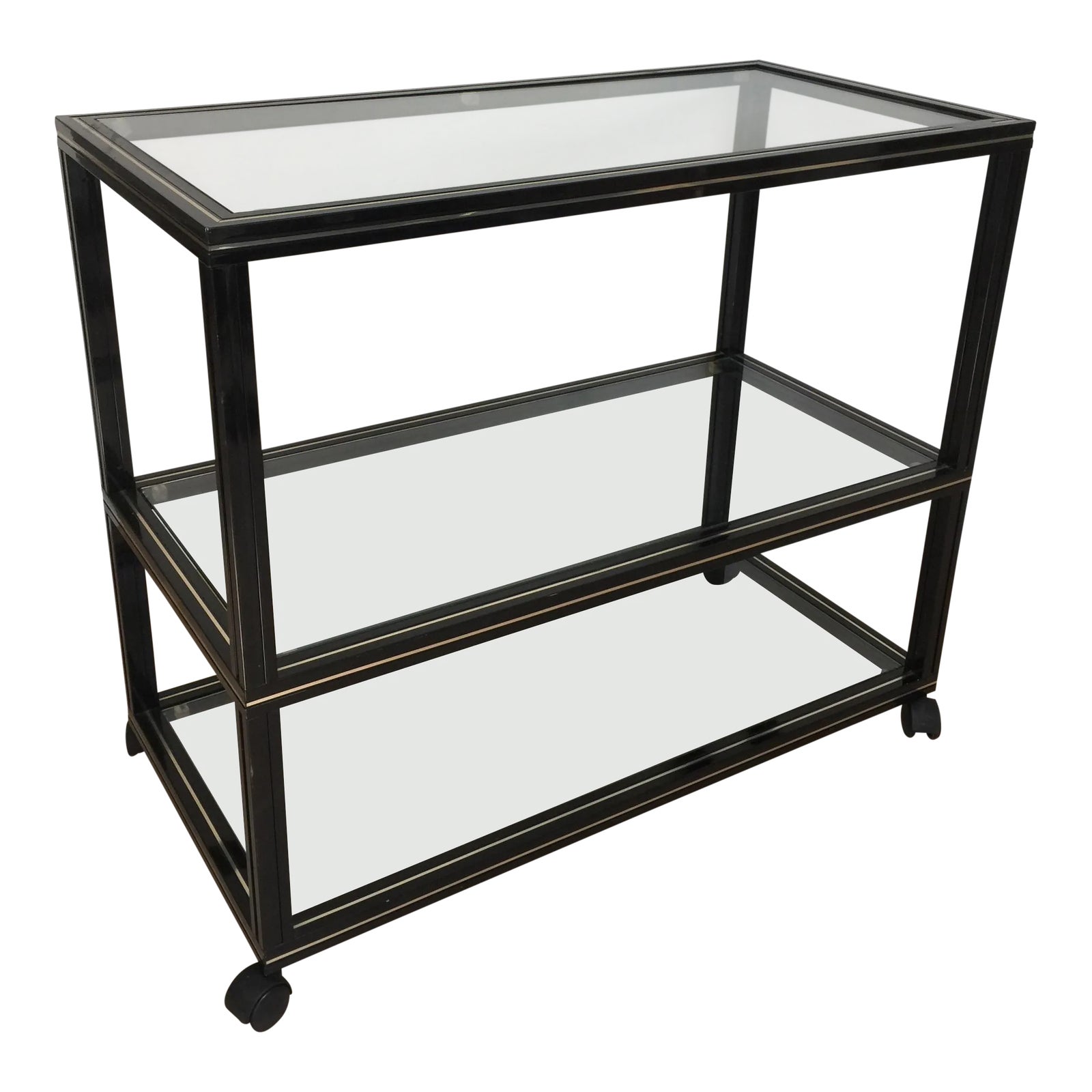 1970’s Pierre Vandel Mid-Century Modern Black Frame Bar Cart | Chairish