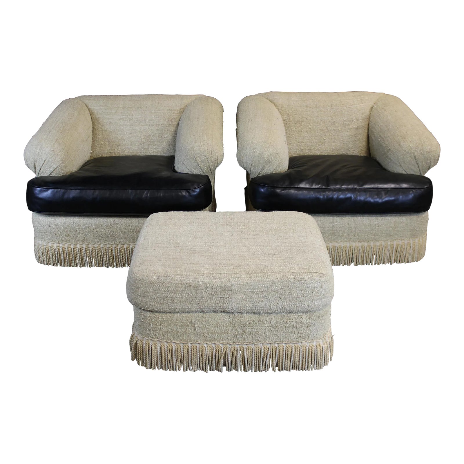 Original Kreiss Collection Modern Nubby Linen Fabric Club Arm Chairs ...