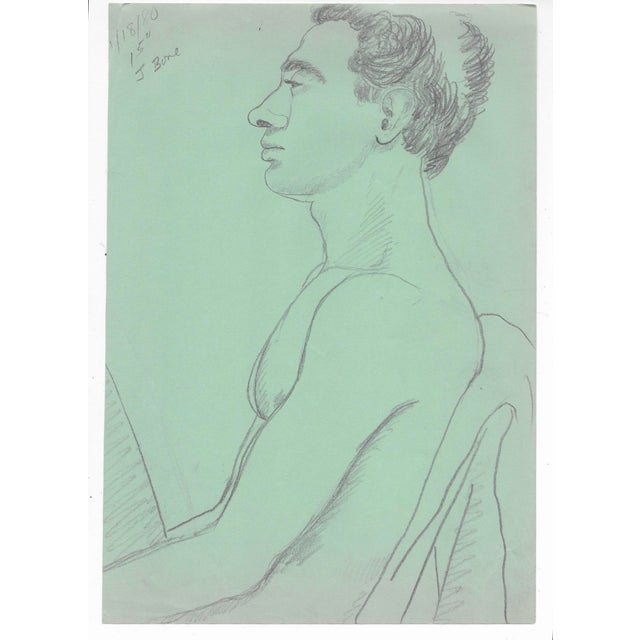 1980 James Bone Male Nude in Profile Drawing | Chairish