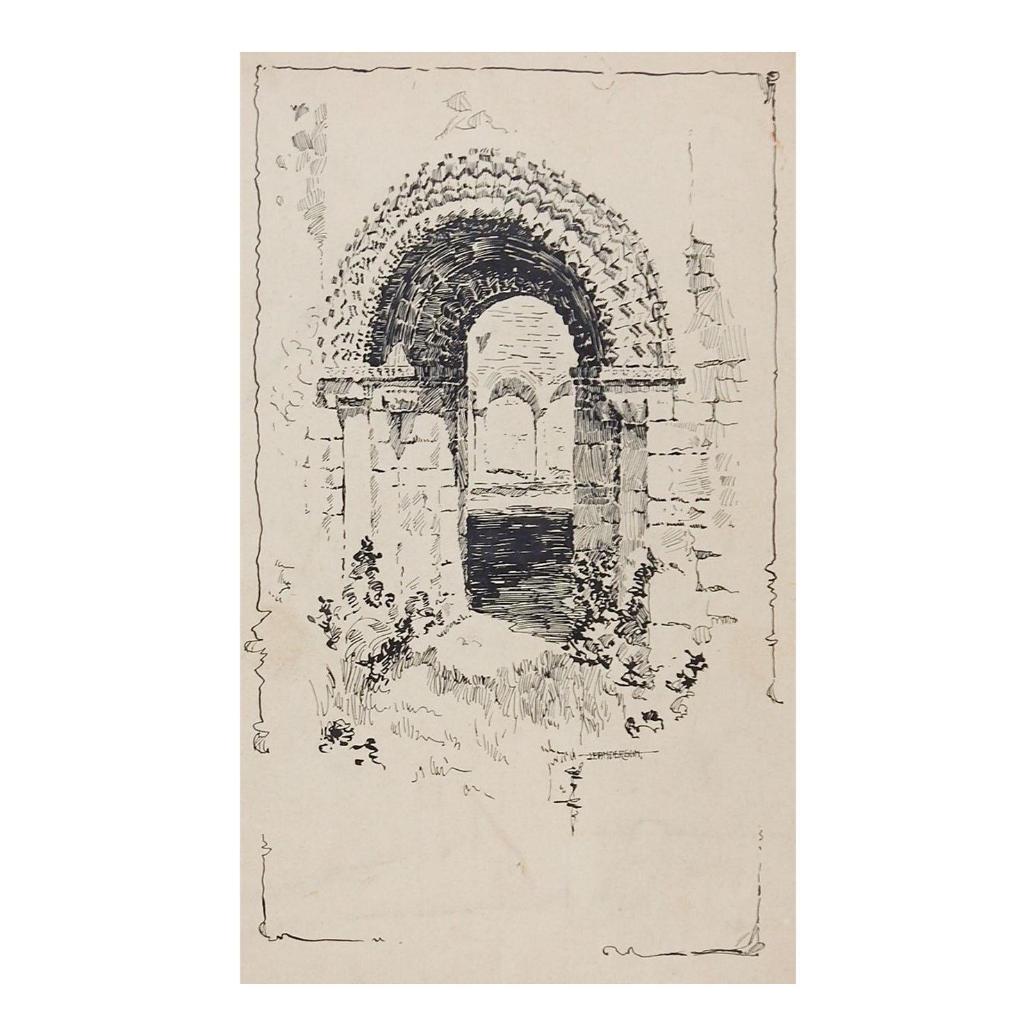 Antique Architectural Drawing Stone Archway | Chairish
