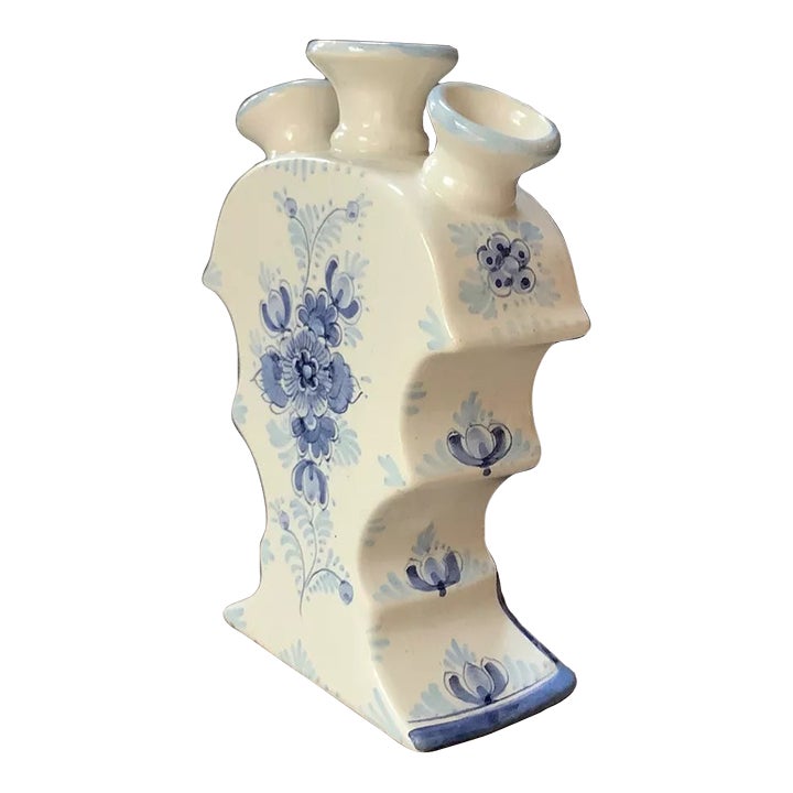 1980s Vintage Delft Blue Tulips Vase | Chairish