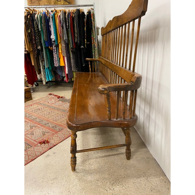 Large 1920s/30s Antique Windsor Style Wooden High Back Bench | Chairish