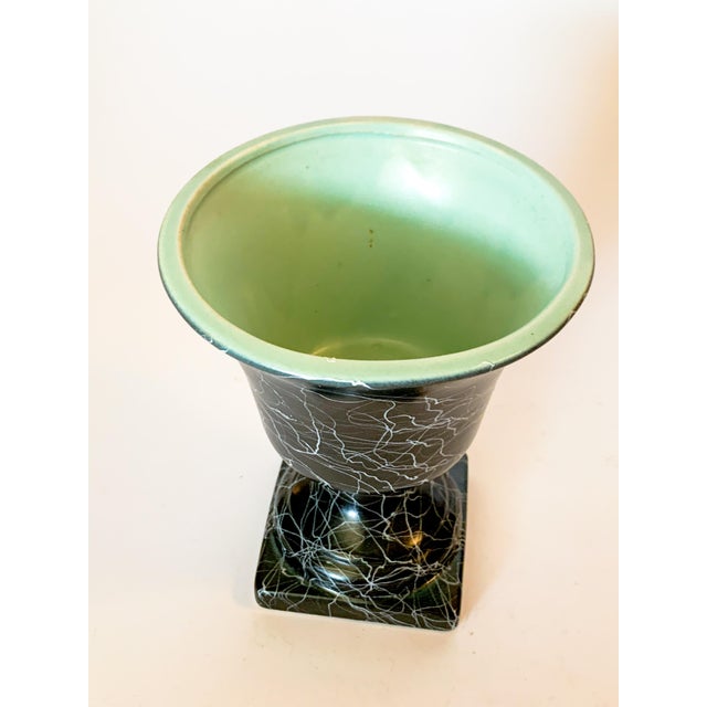 Mid-Century Modern Black Splatterware Pedestal Urn Vase | Chairish