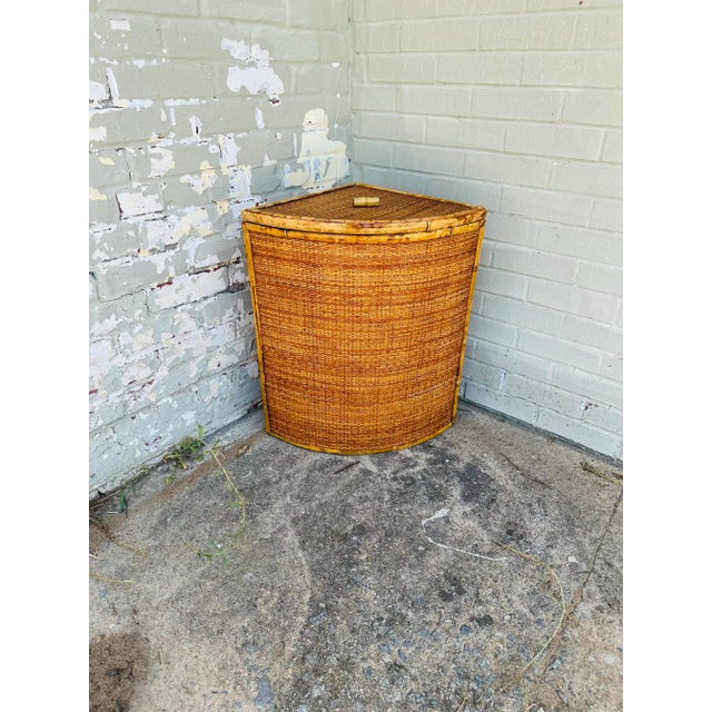 Vintage Coastal Rattan Corner Storage Box | Chairish