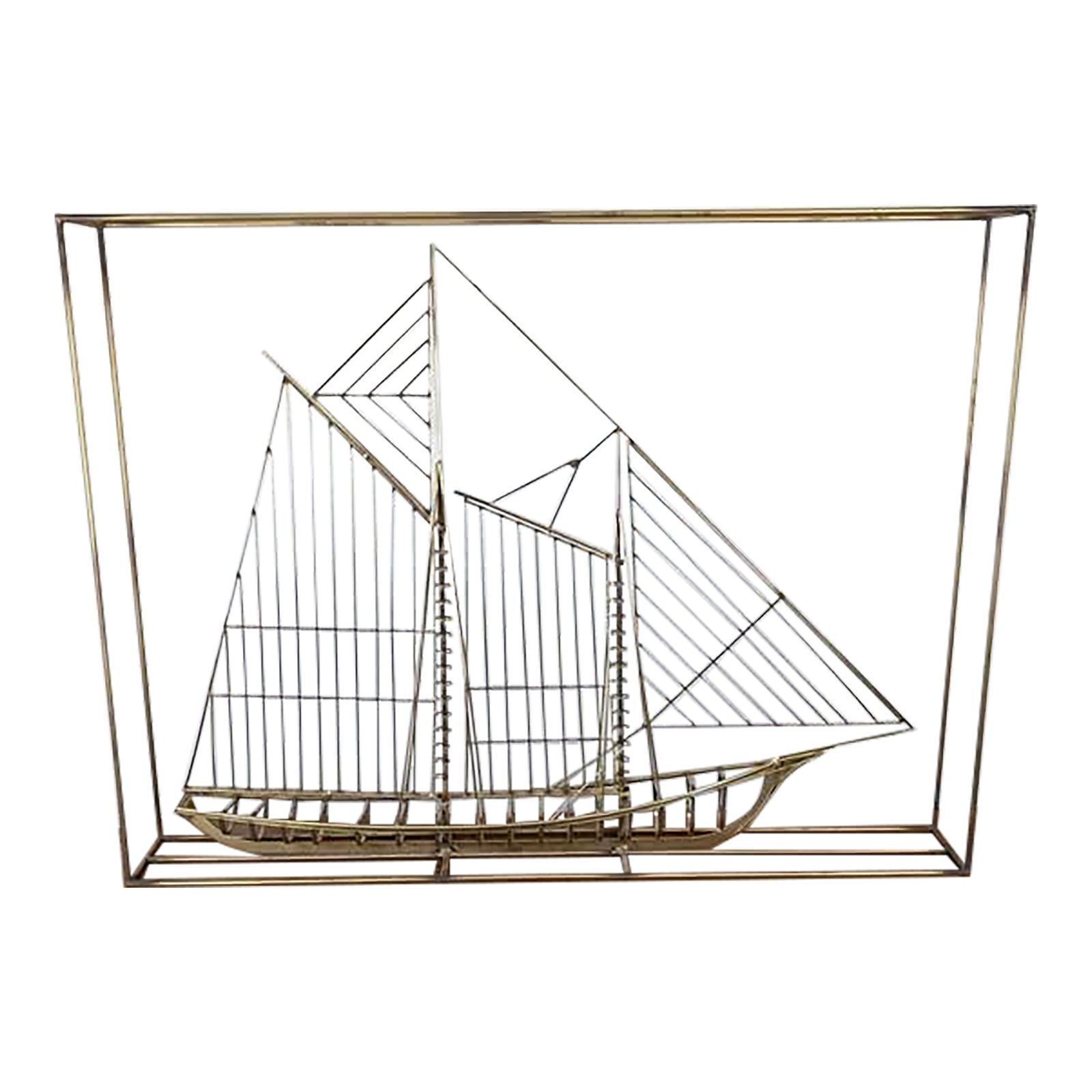 1960s MCM Large Brass Clipper Ship / Sailboat Sculpture by Curtis Jere ...