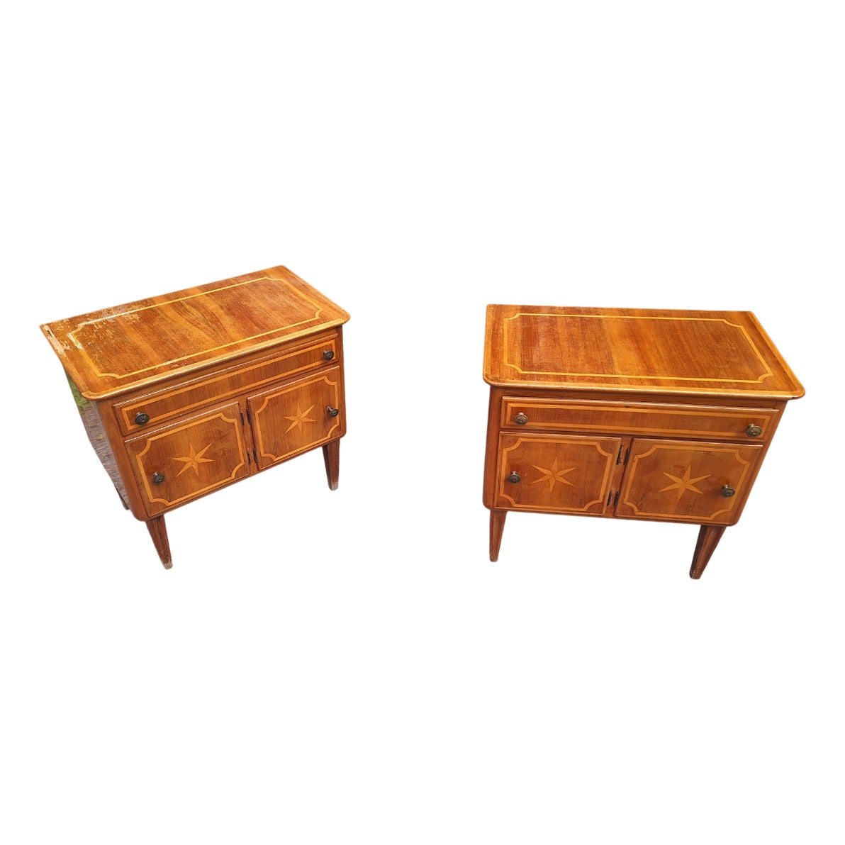 Light Wood Bedside Tables with Compass Rose Inlays by Mario Cereghini ...