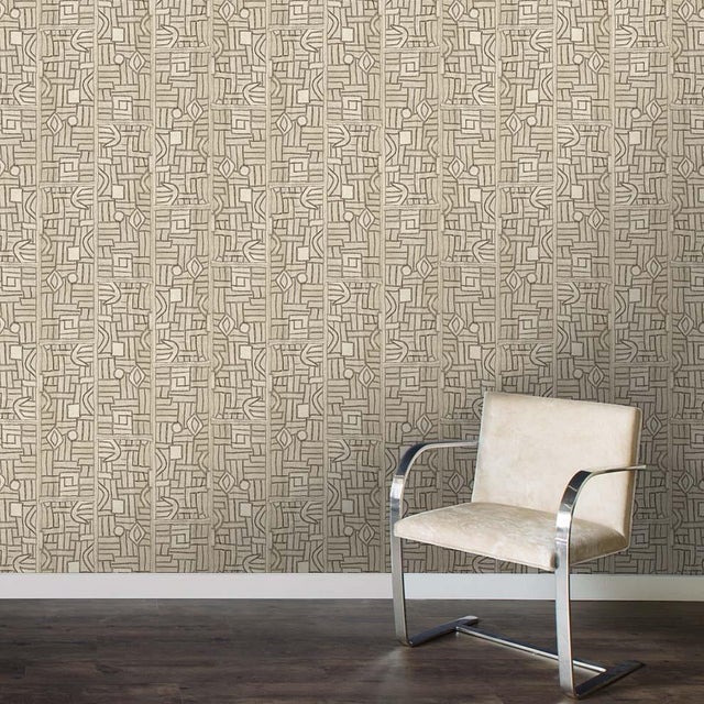 St. Frank Ecru Maze Kuba Cloth Wallpaper Swatch | Chairish
