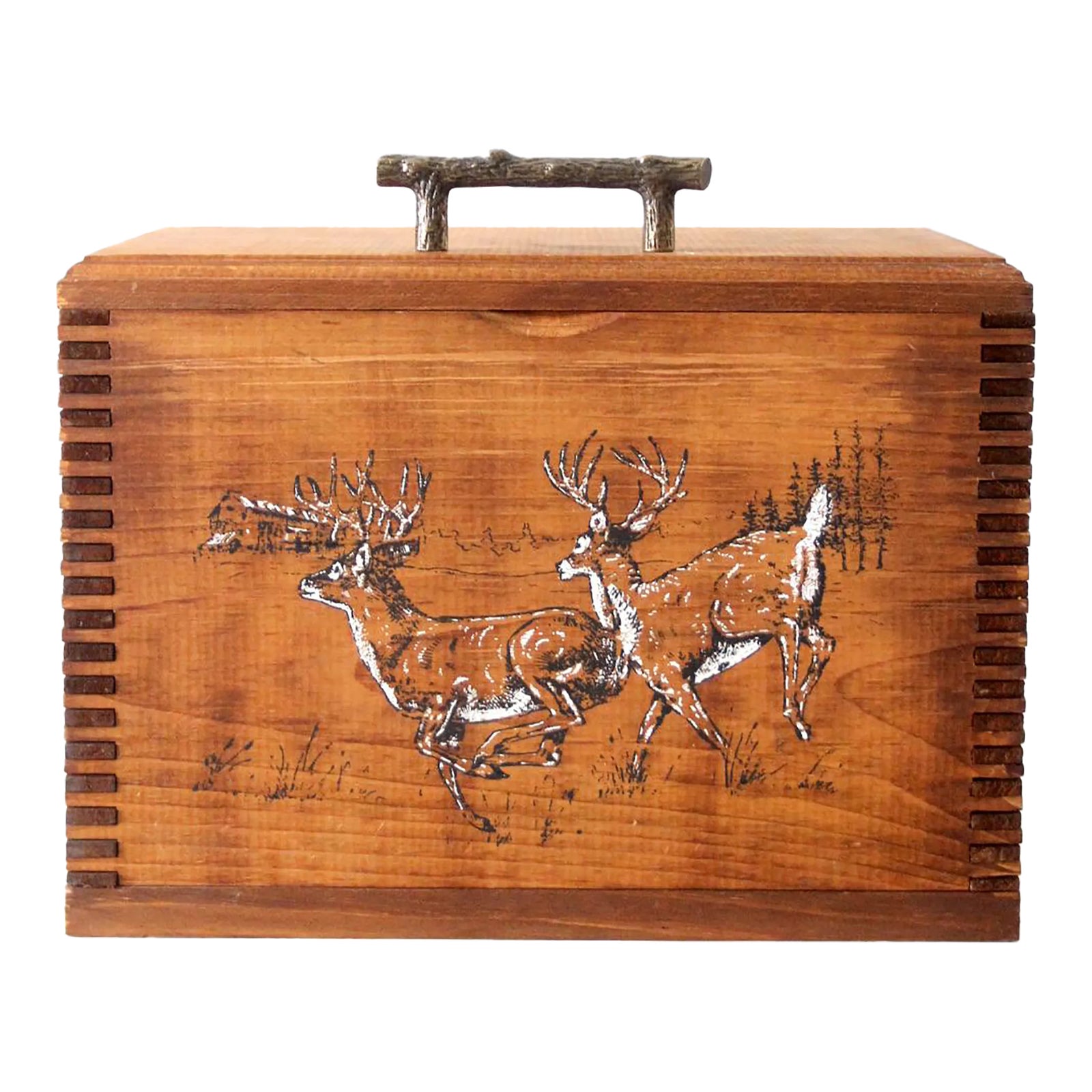 Vintage Handmade Rustic Wood Deer Box | Chairish