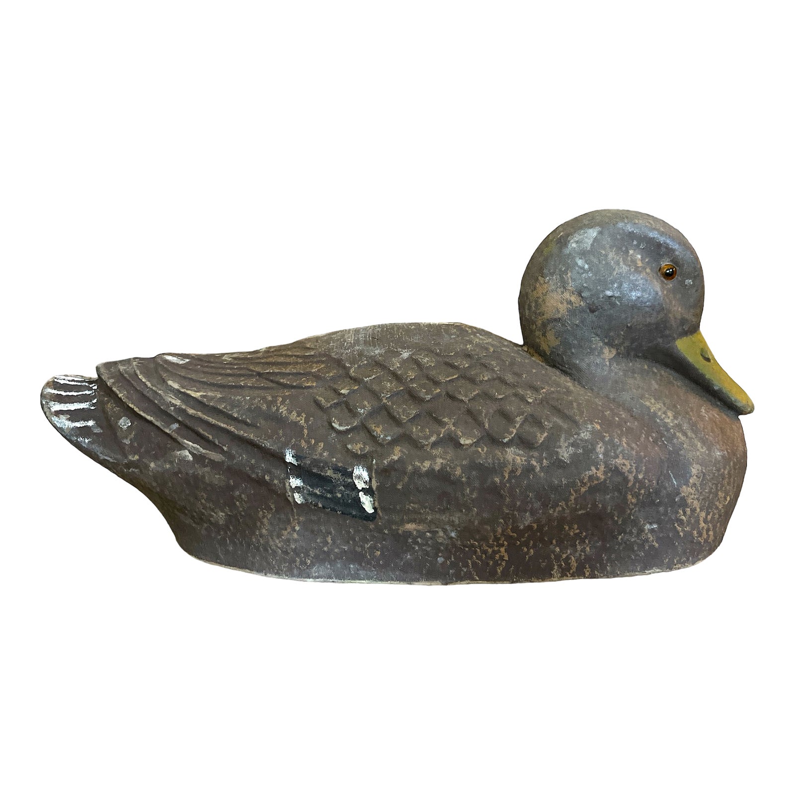 Antique Hand Painted Papier Mâché Brown and Gray Duck Decoy | Chairish