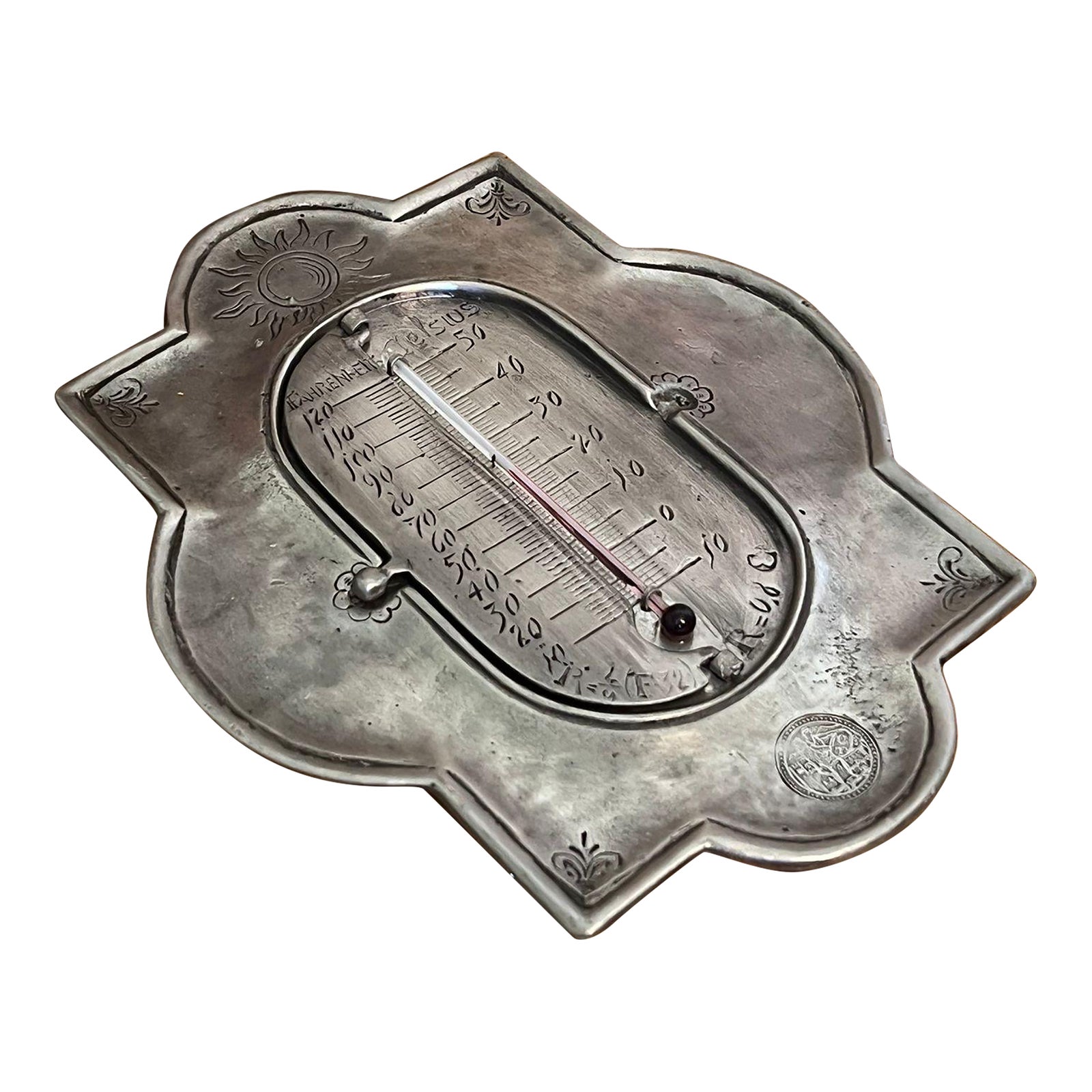 Vintage Pewter Wall Thermometer With 3 Different Temperature Scales ...