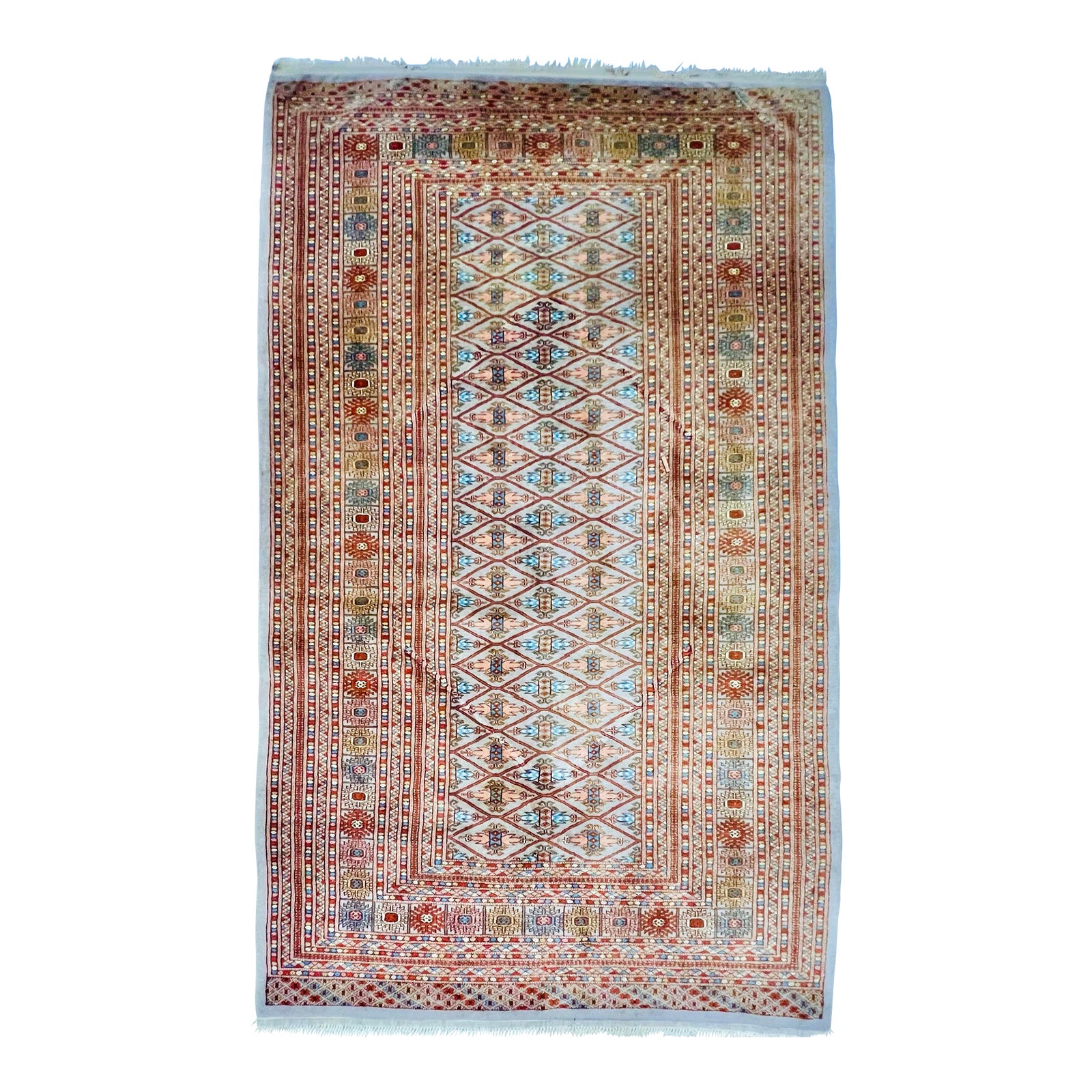 Vintage Turkish Silk Handmade Rug in Pink, Blue | Chairish