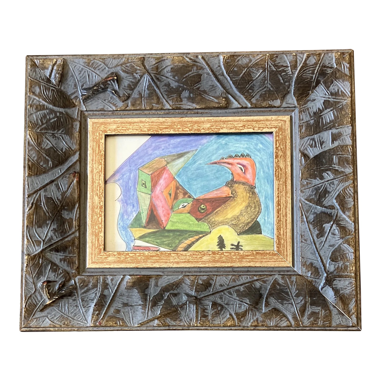 1940’s Original Abstract Expressionist Small Painting Chunky Leaf Frame ...