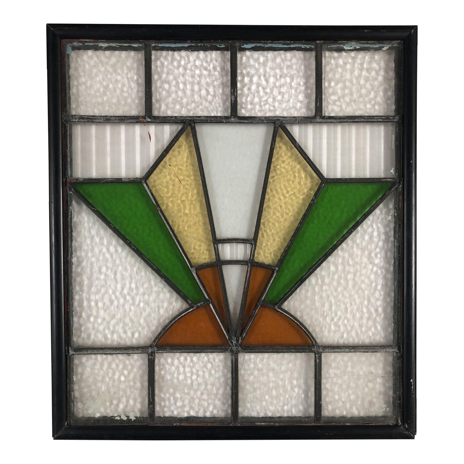 1920s Geometric Art Deco Stained Glass Wall Art Window With Wood Frame ...