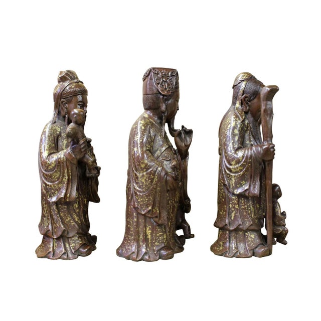 Chinese Fine Bronze Metal SanXing ( 3 Deities ) Fu Lu Shou Statue Set ...
