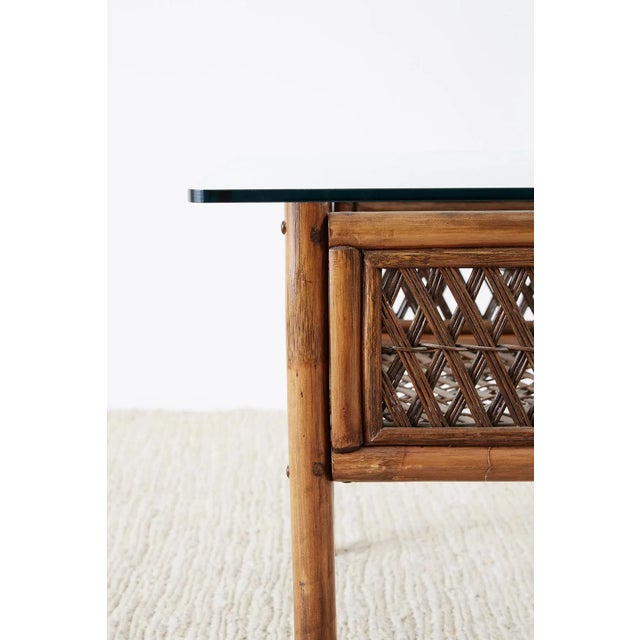 Pair of Brown Jordan Style Bamboo Rattan Side Tables | Chairish