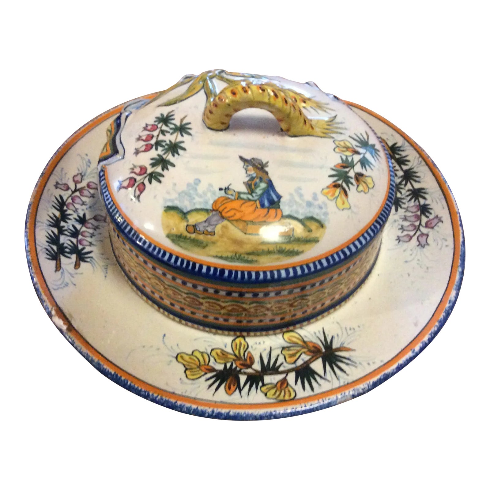 1980s Henri Quimper Plate With Covered Dish | Chairish