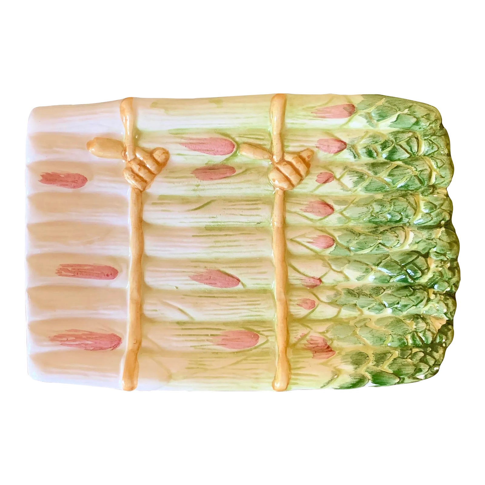 Majolica Ceramic Trompe l'Oeil Asparagus Dish | Chairish