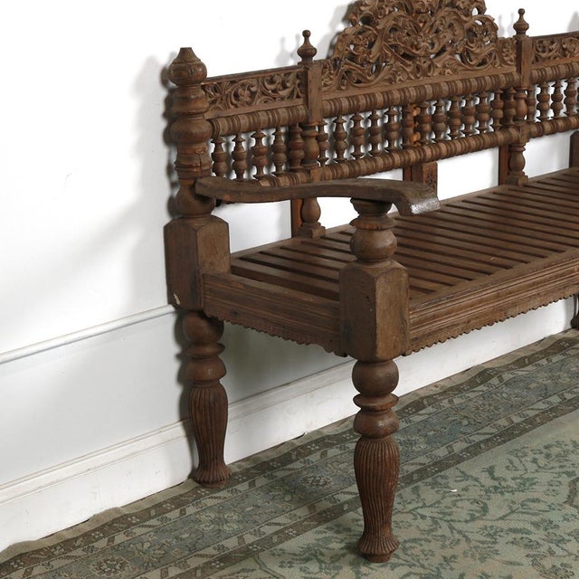 Antique Indian Carved Teakwood Bench | Chairish