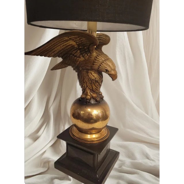 Vintage Golden Bald Eagle Black Shade Traditional Table Lamp | Chairish