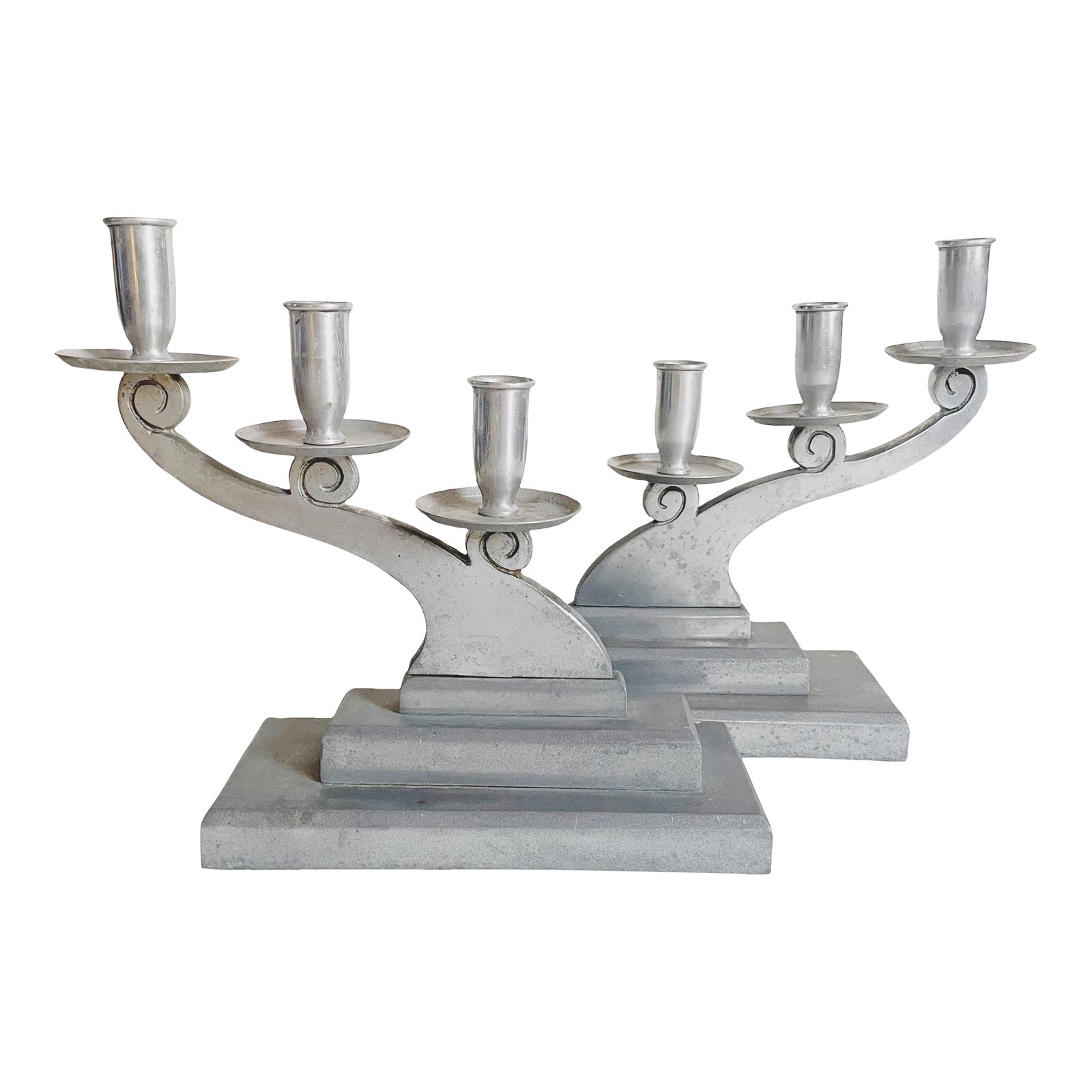 Aluminum Deco Candelabra Pair | Chairish