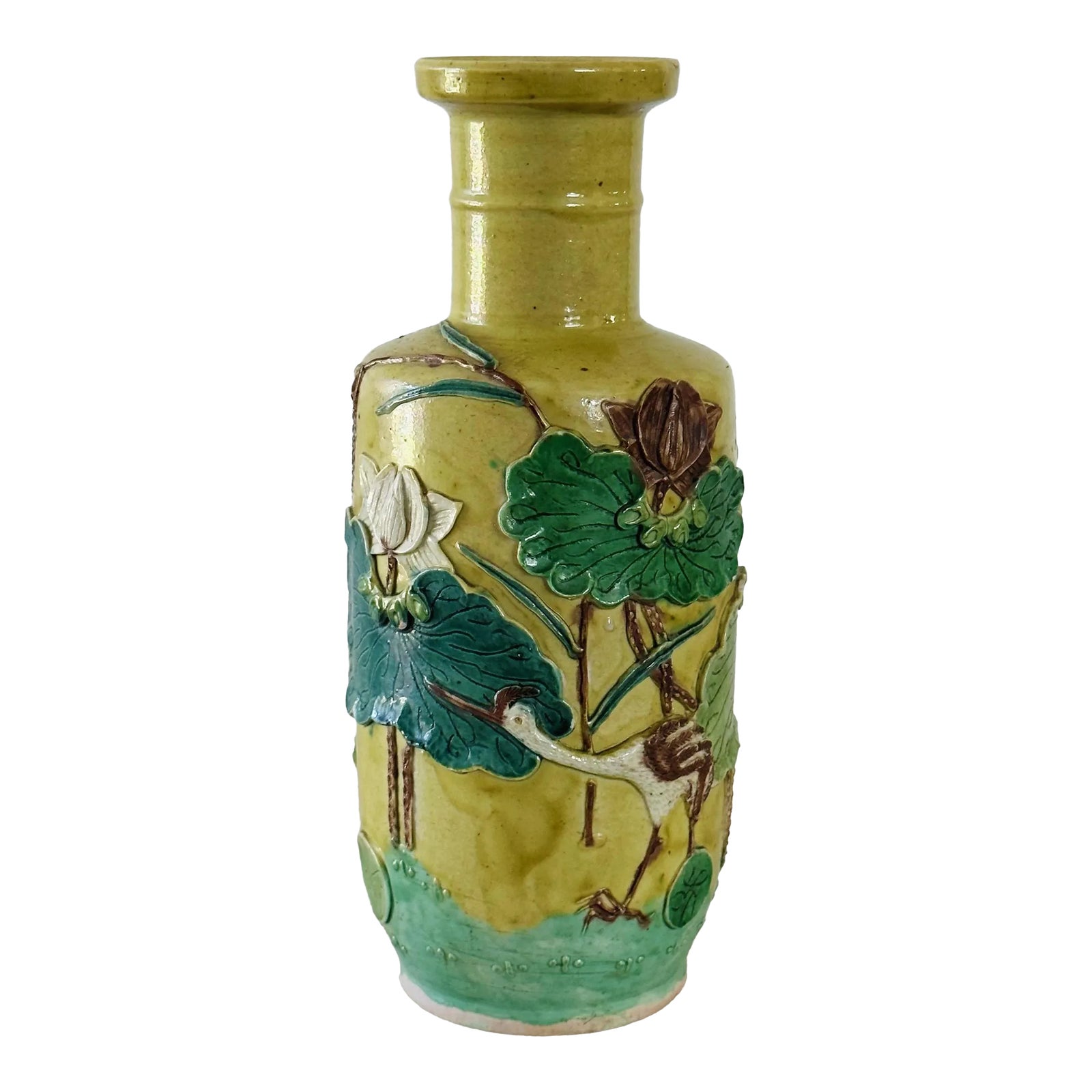 Mid-Century Chinese Fa-Hua Ceramic Vase With Expertly Rendered Relief ...