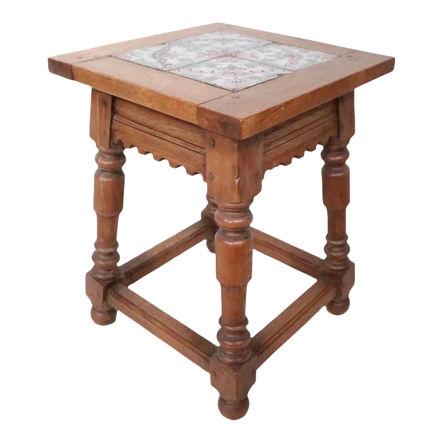 Oak and Tile Plant Stand Table in the Style of Catalina Pottery C 1920/ ...