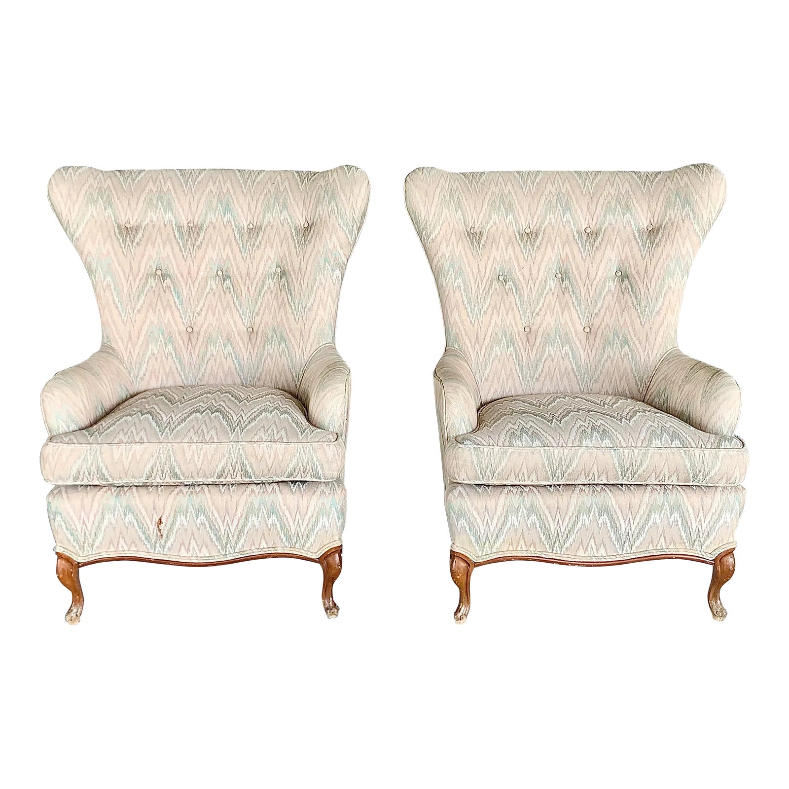 Vintage Butterfly Wingback Flame Stitch Chairs-A Pair | Chairish