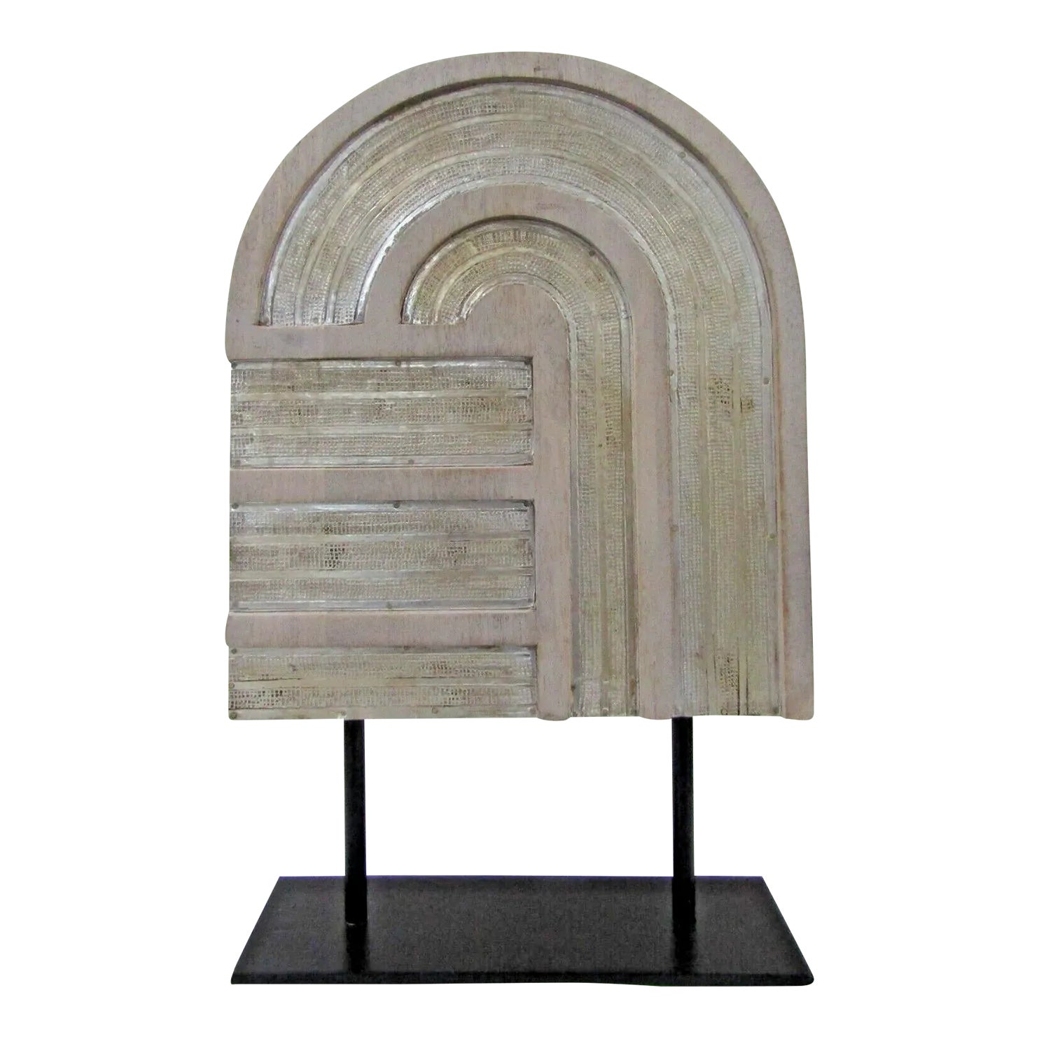 Contemporary Gray Wooden Geometric Tabletop Sculpture 18.5" Tall | Chairish