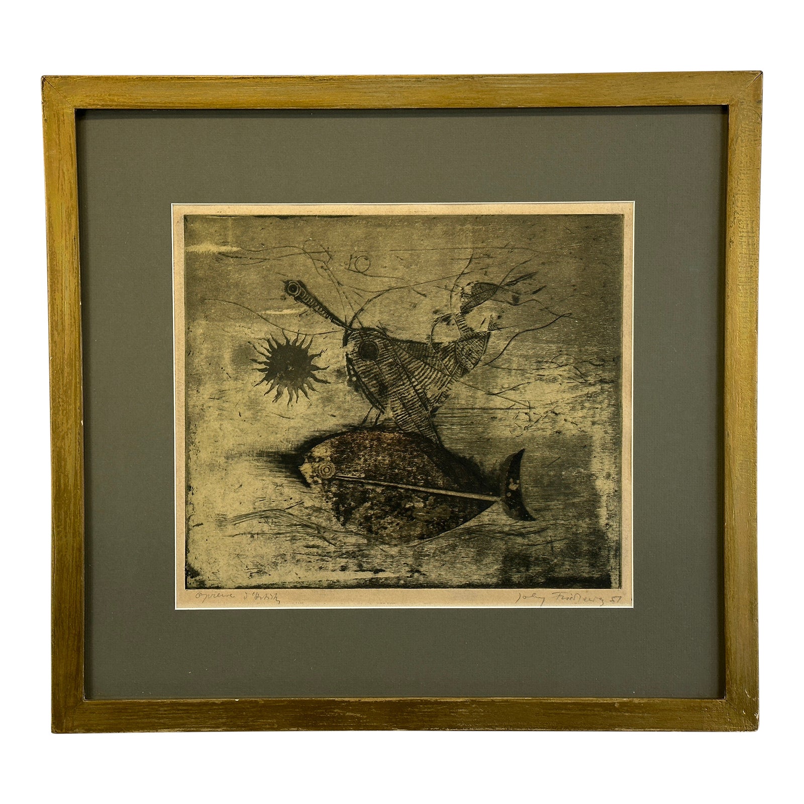 Johnny Friedlaender (Polish, 1912-1992) Etching, Composition With Fish ...