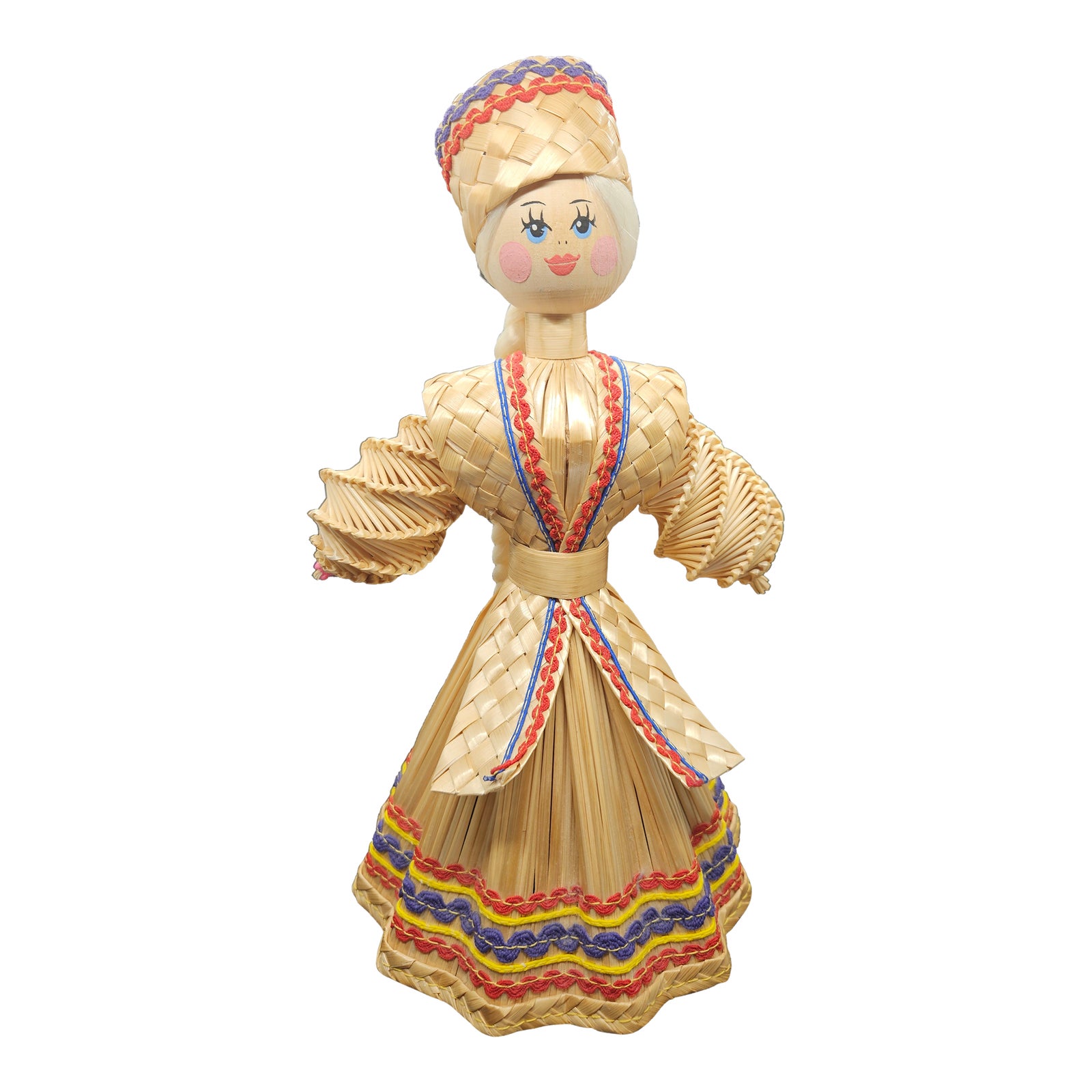 Vintage Belarus Russian Flax & Wood Doll Folk Art 10” Braids | Chairish
