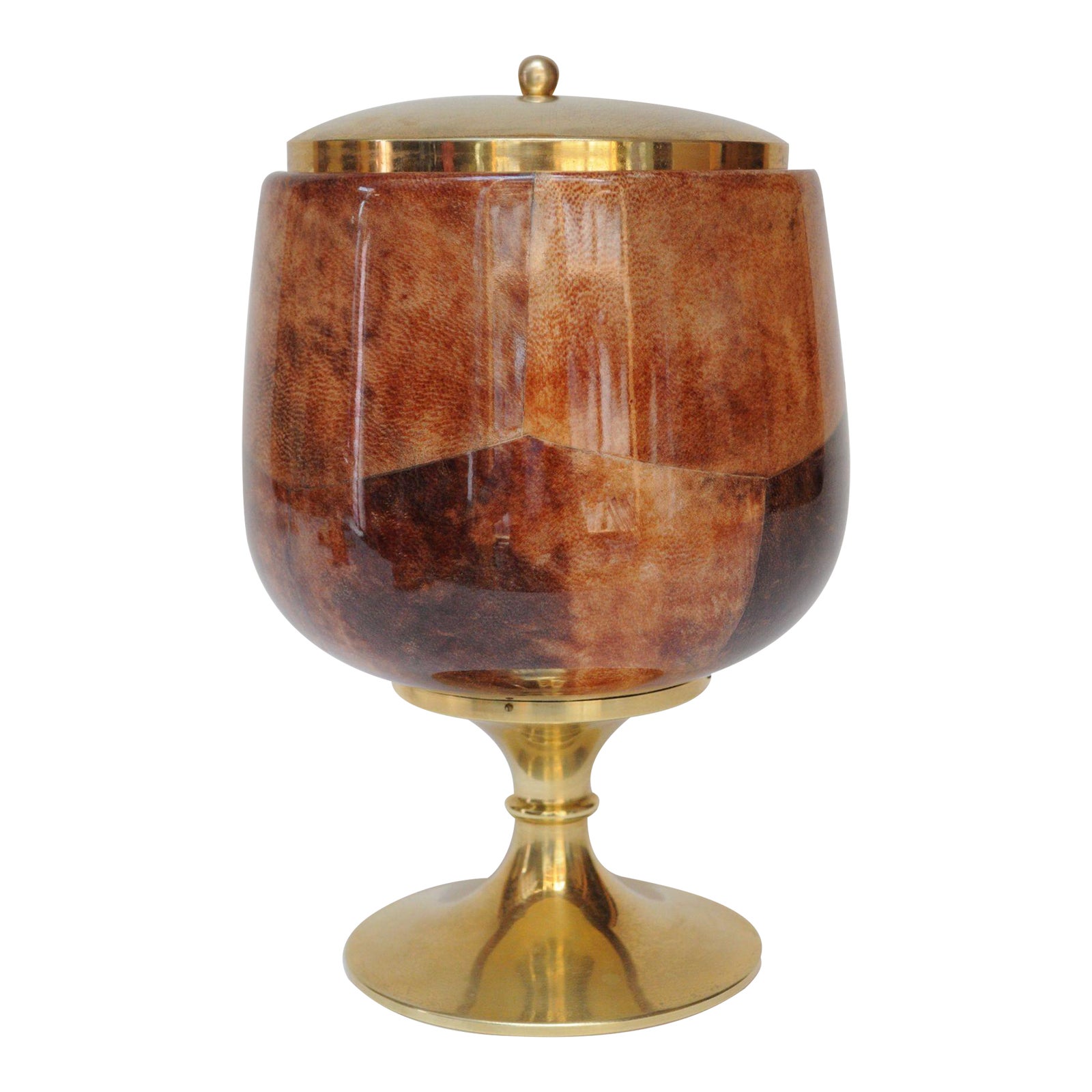 Italian Modernist Ice Bucket in Brass and Dyed Goatskin by Aldo Tura ...