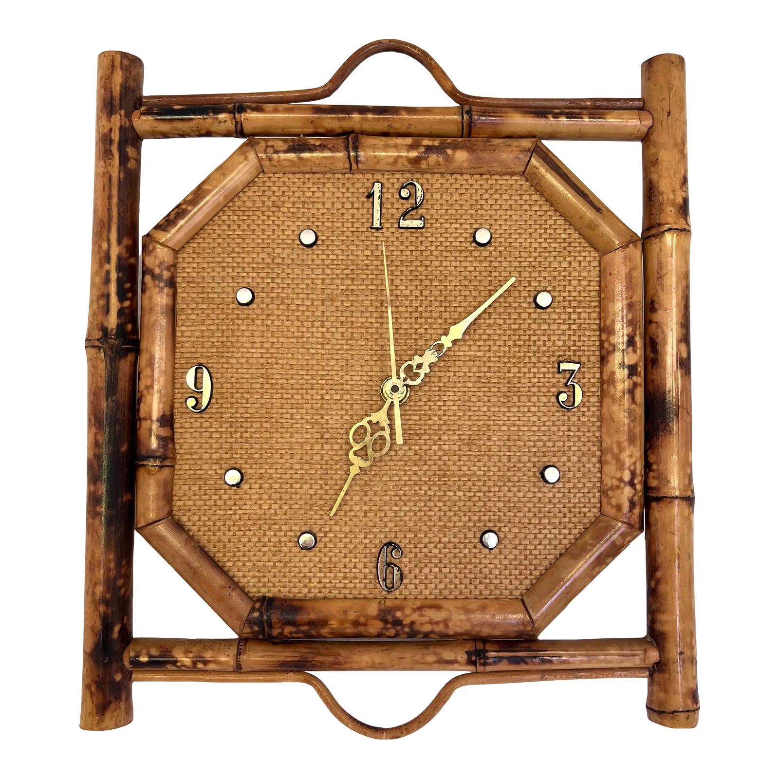 Vintage Rattan Tortoise Bamboo Wall Clock | Chairish