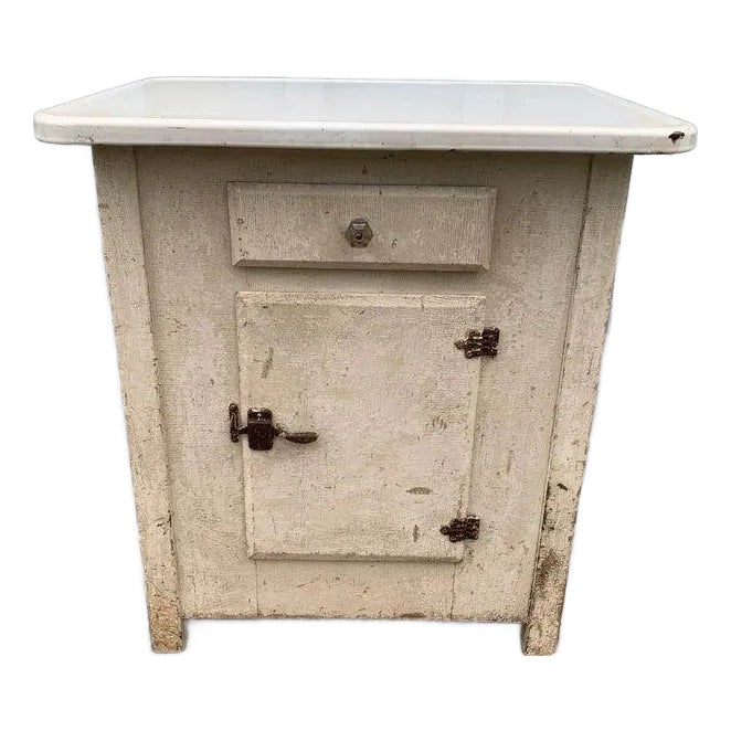 Antique Early American Primitive Style Off White Painted Ice Box Table ...