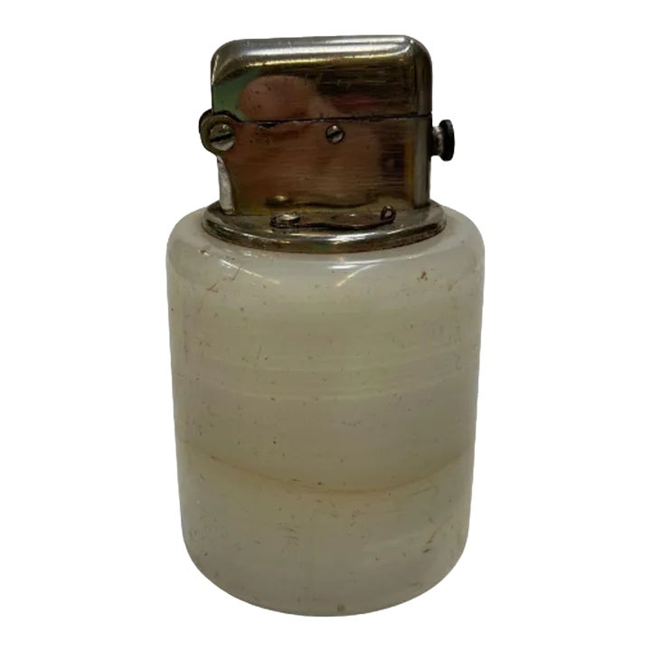 Hand Polished White Agate and Chrome Table Lighter, Circa 1930 | Chairish