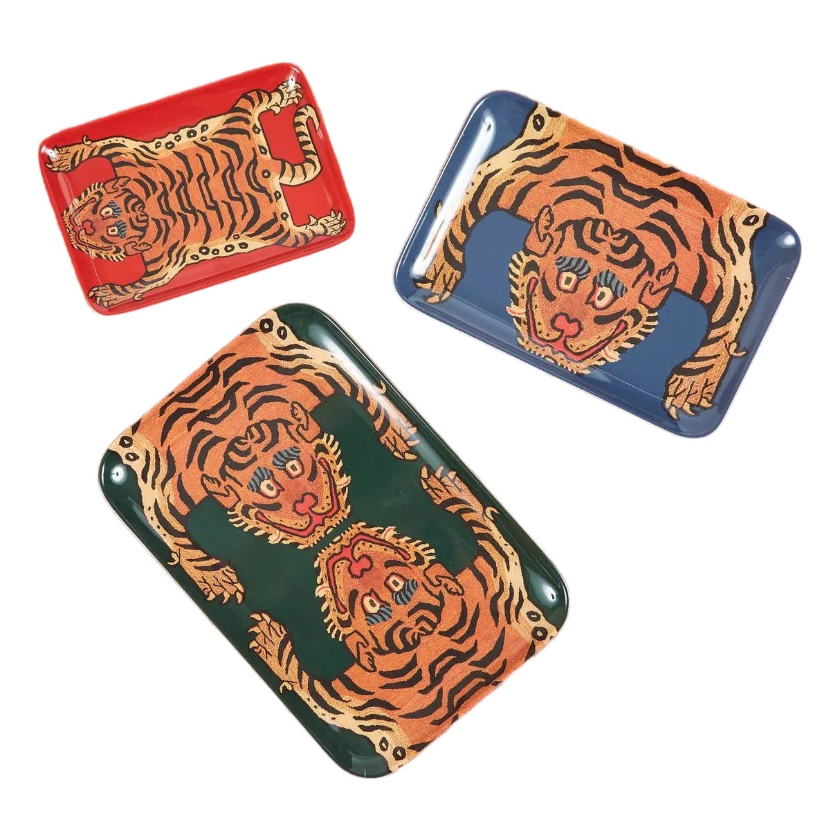 Tibetan Tiger Velvet Trays, Set of 3 | Chairish