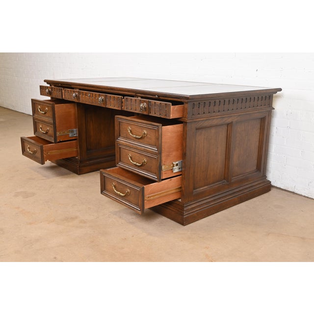 Sligh Furniture Regency Carved Oak Leather Top Executive Desk, Circa ...