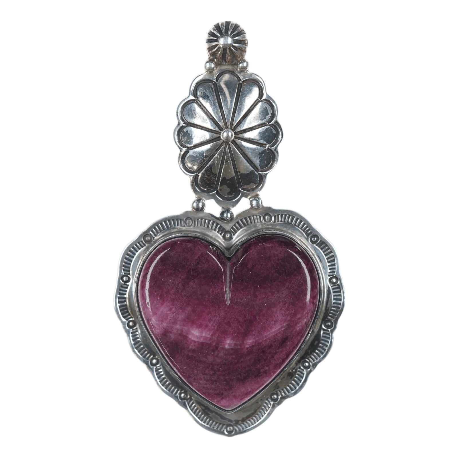 Late 20th Century Elgin Tom Navajo silver Purple spiny oyster heart ...