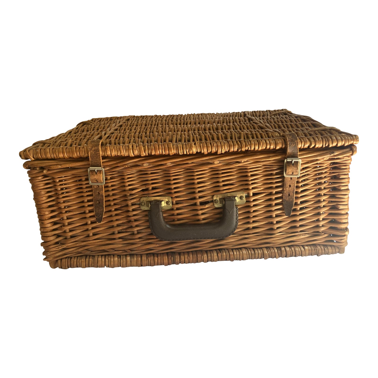 1960s Vintage Traditional English Woven Wicker Hamper Picnic Basket ...