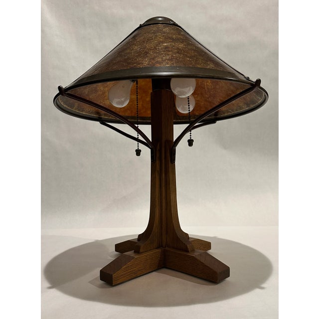 1980s Arts & Crafts Style Oak, Copper and Mica Lamp by Warren Hile ...