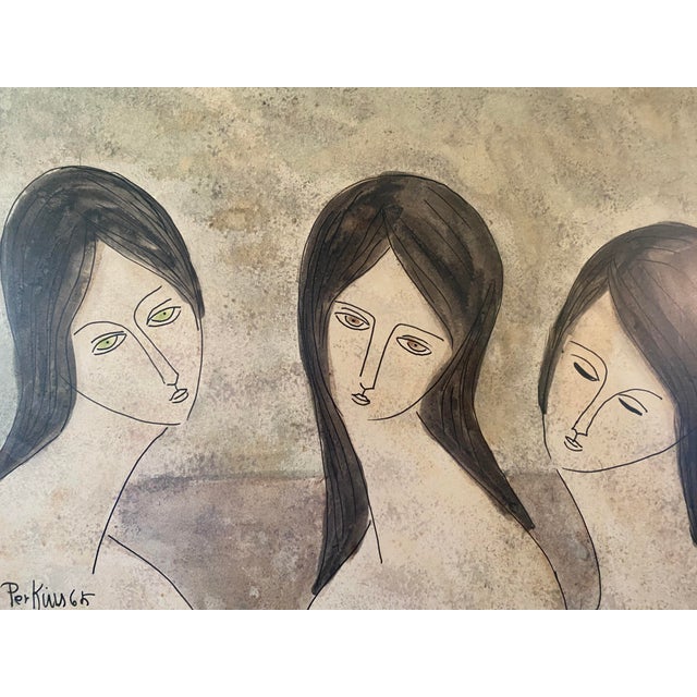 Original 1965 Women Watercolor Painting by Dionisio Perkins | Chairish