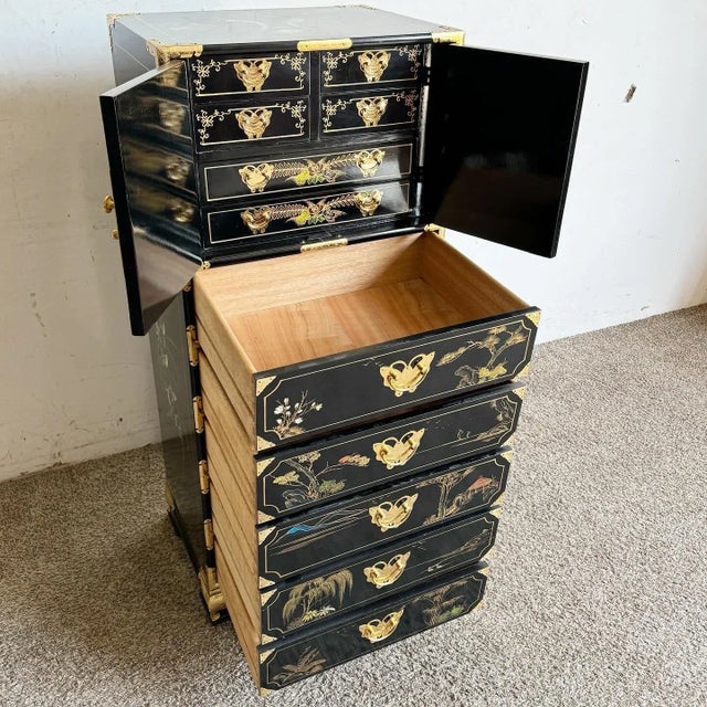 Chinese Black Lacquered Hand Painted Lingerie Chest With Gold Accents ...