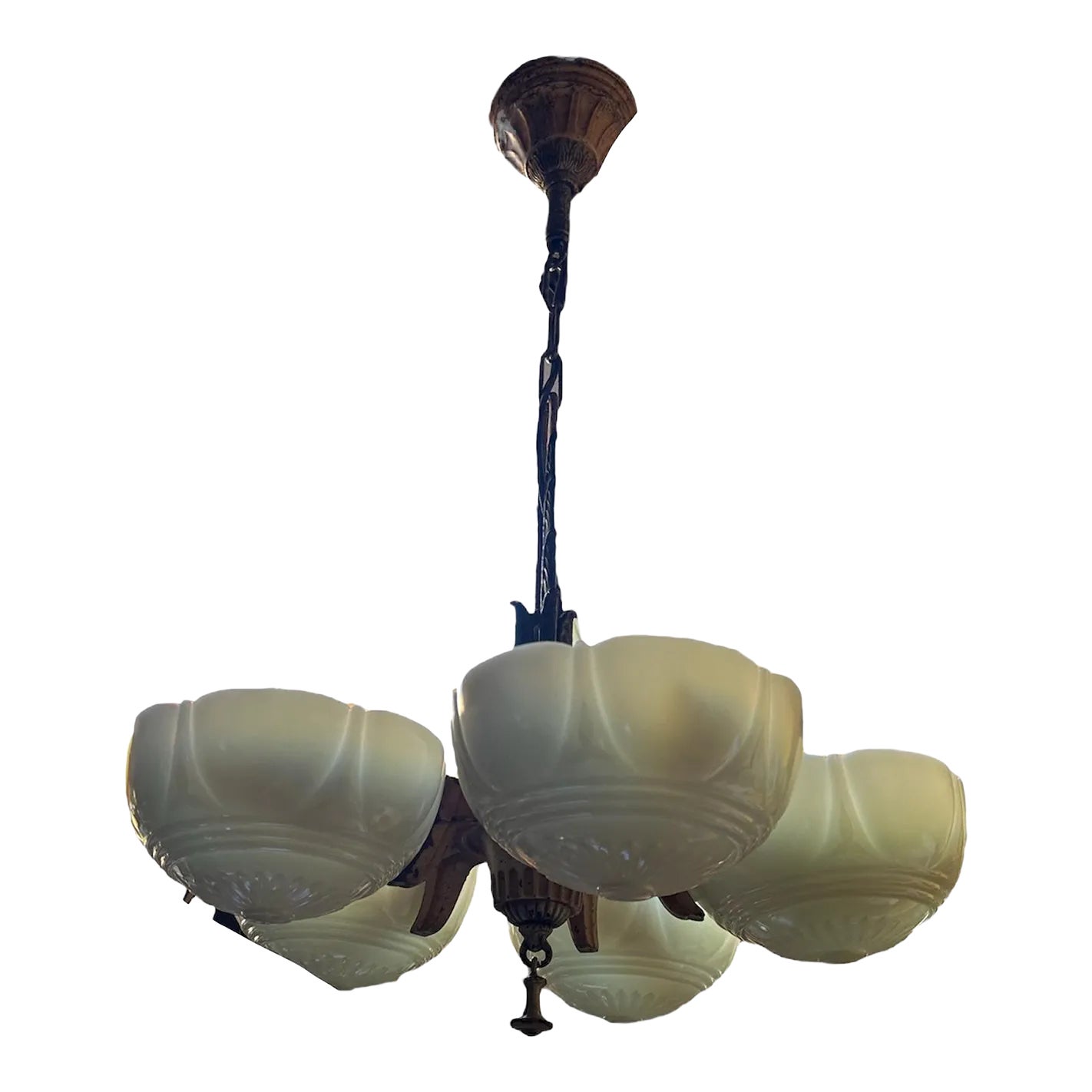 Art Deco 5 Light Custard Glass and Original Paint Fixture, Circa 1930 ...