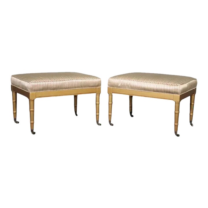 Pair of Gold Paint Decorated Faux Bamboo French Benches Stools | Chairish