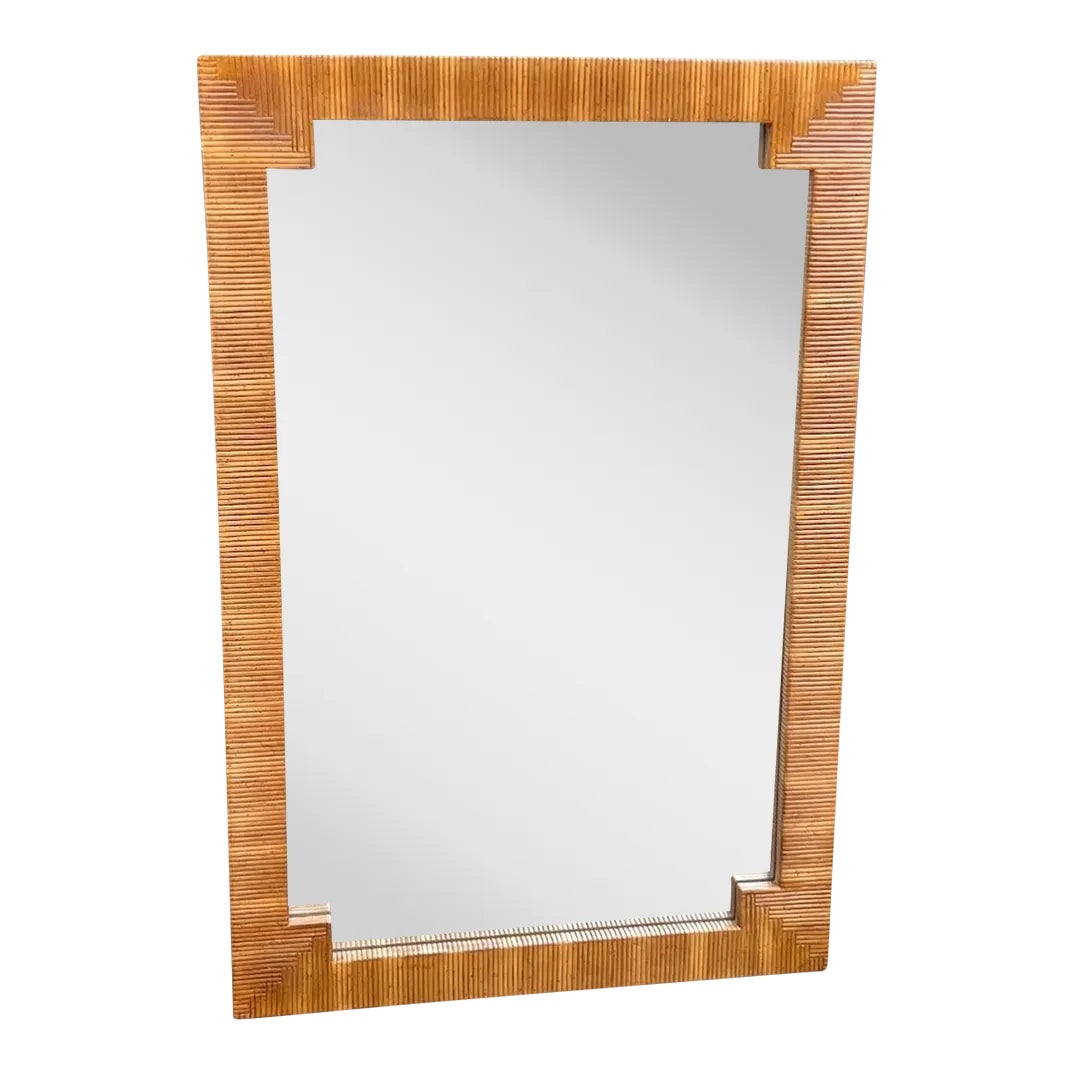 Drexel 1970s Large Wicker-Frame Wall Mirror | Chairish