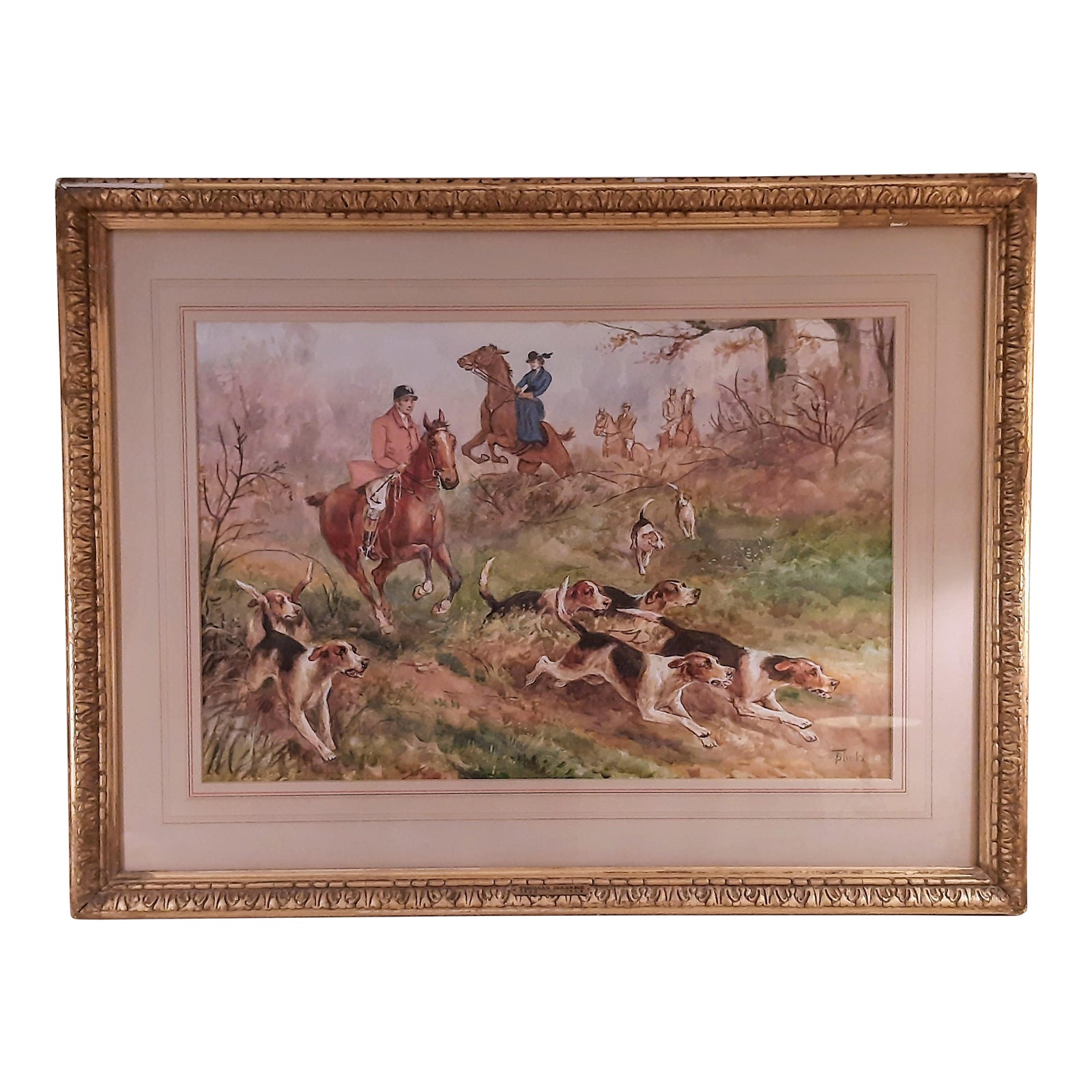Original Thomas Blinks Watercolor Equestrian Horse Hunt Dogs Painting ...