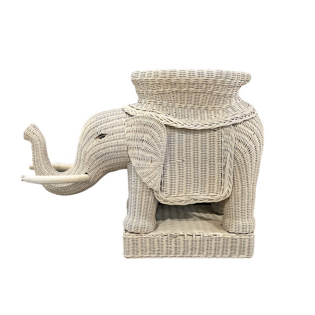 1970s Vintage White Wicker Elephant Tray Table | Chairish