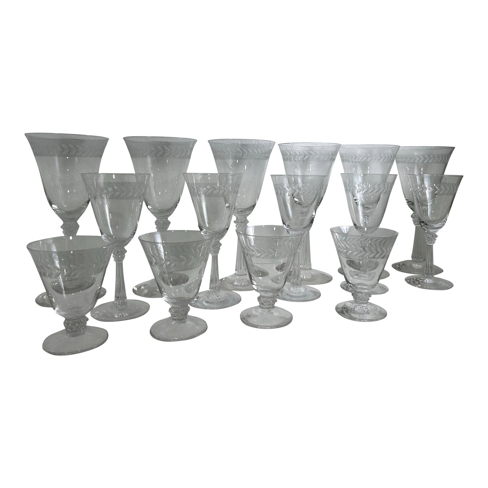 Mid Century Modern Set of 16 Mixed Vintage Fostoria Laurel Wreath ...