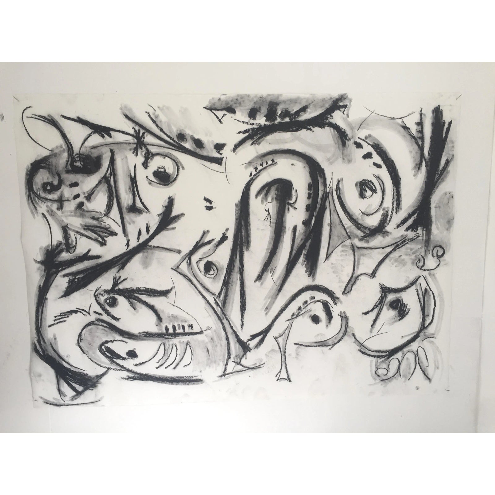 "Deja Vu" Over-Sized Original Black & White Drawing | Chairish