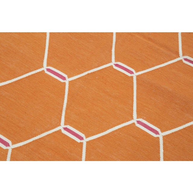 Vintage Wool Orange Dhurrie Rug, 2000s | Chairish